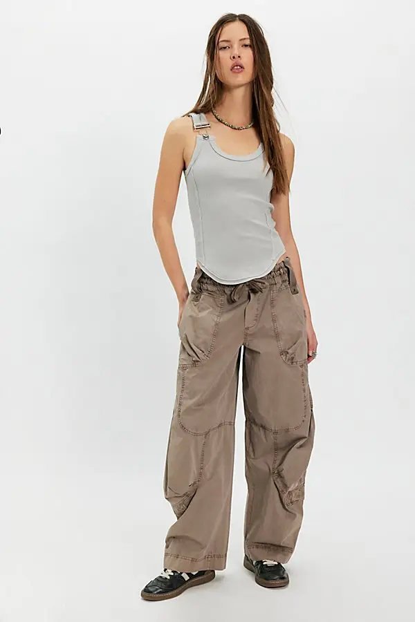 We The Free Jamie Ribbed Tank Top With Buckle Detail - Quiet Grey