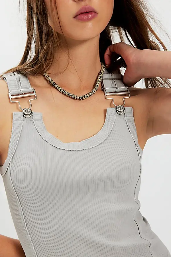 We The Free Jamie Ribbed Tank Top With Buckle Detail - Quiet Grey