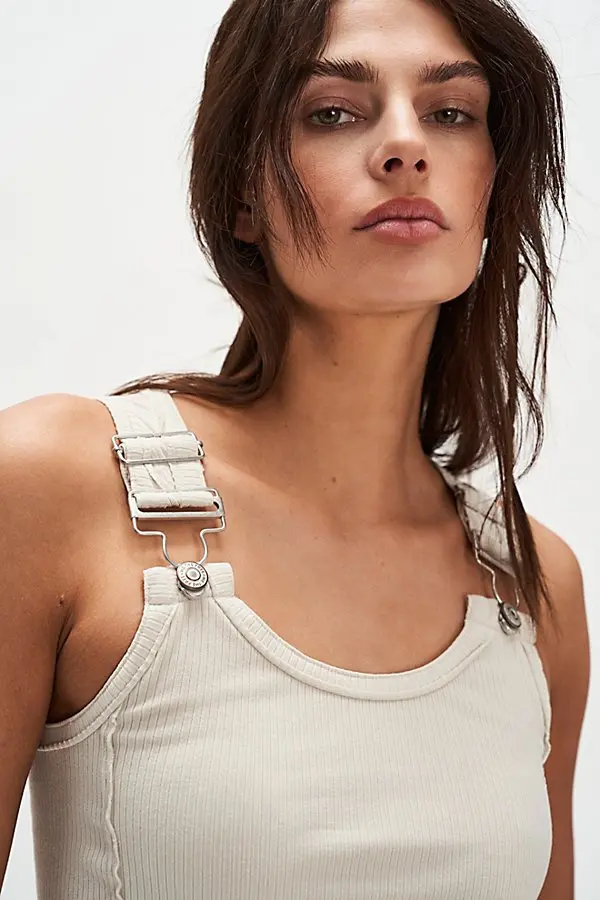 We The Free Jamie Ribbed Tank Top With Buckle Detail - Tea