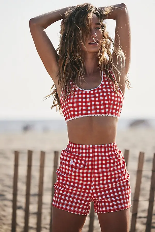 HAMMIES Cabana Boyshort Swim Trunks At - Red Gingham