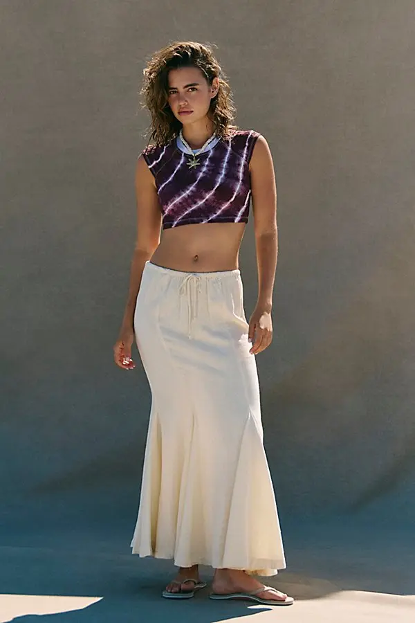 Free People Mermaid Linen Maxi Skirt - Tea Cookie