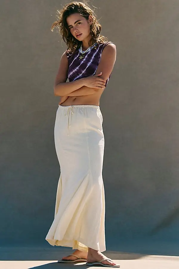 Free People Mermaid Linen Maxi Skirt - Tea Cookie