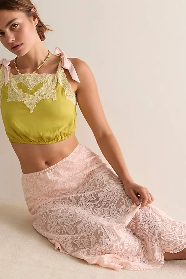 INTIMATELY Sheer Emotion Lace Midi Slip Skirt - Spring Blush