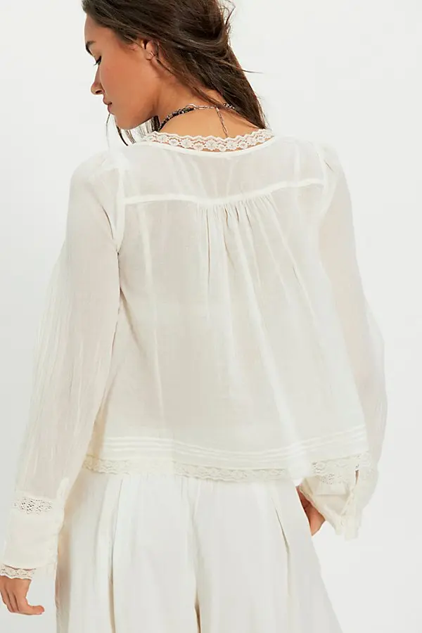 Free People Forevermore" Long-sleeve Lace-trimmed Top - Ivory