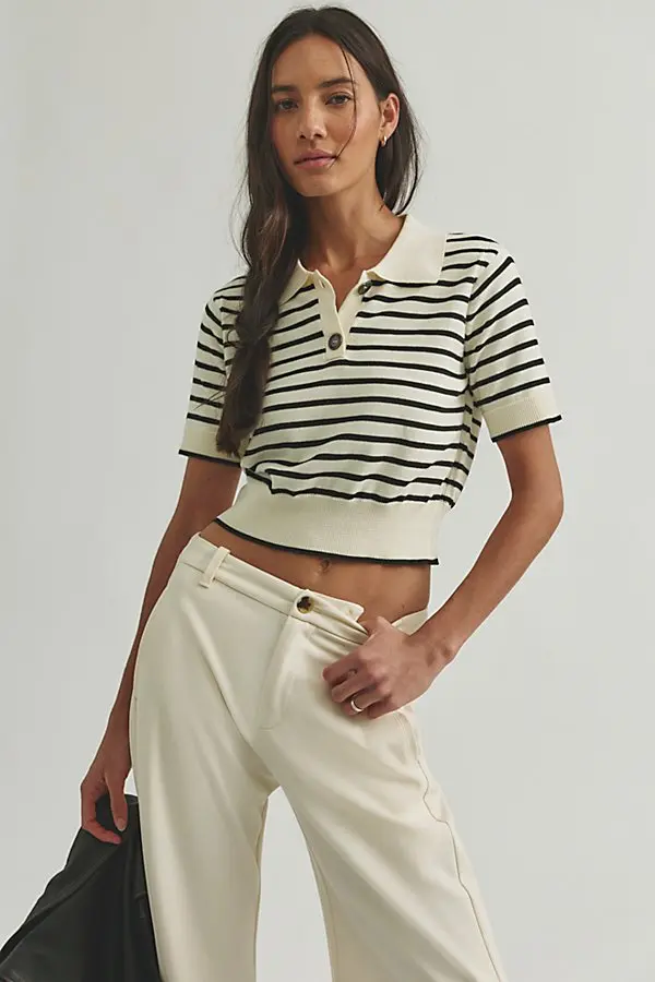 We The Free Striped Cropped Polo Shirt