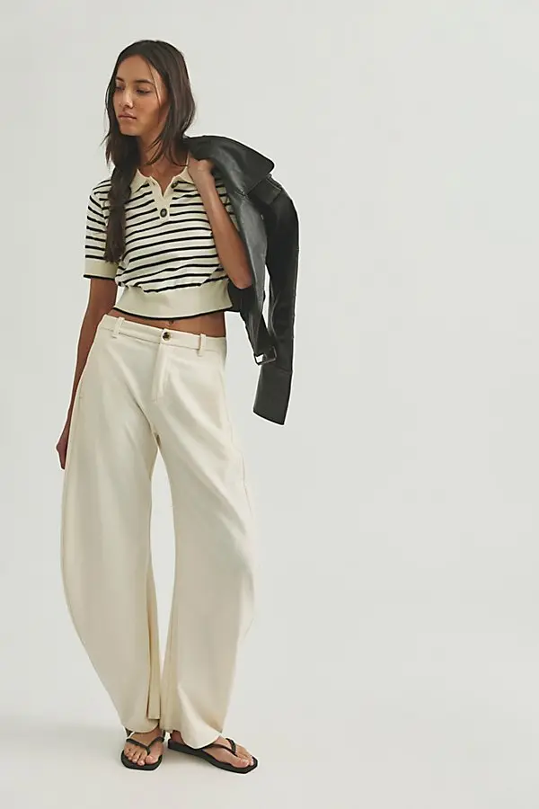 We The Free Striped Cropped Polo Shirt