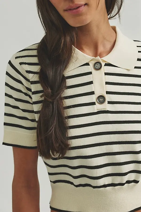 We The Free Striped Cropped Polo Shirt