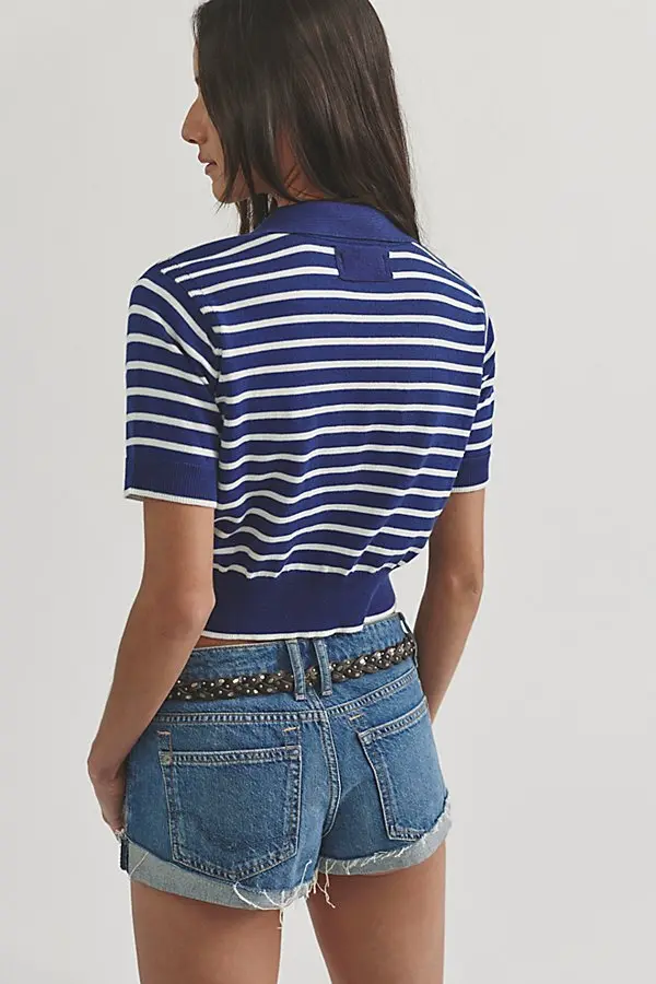 We The Free Striped Cropped Polo Shirt - Navy Combo