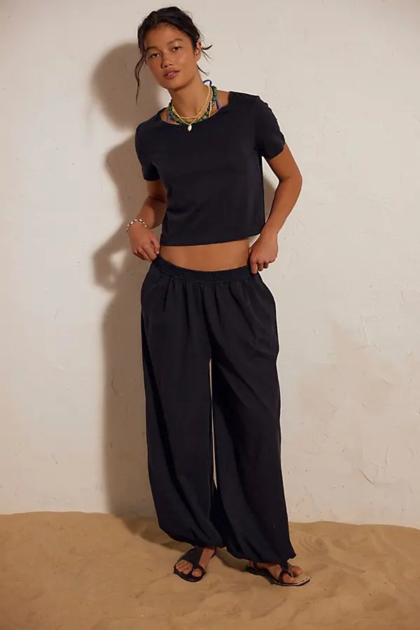 Free People Stella Cotton-jersey Cropped Baby Tee And Balloon Pant Set