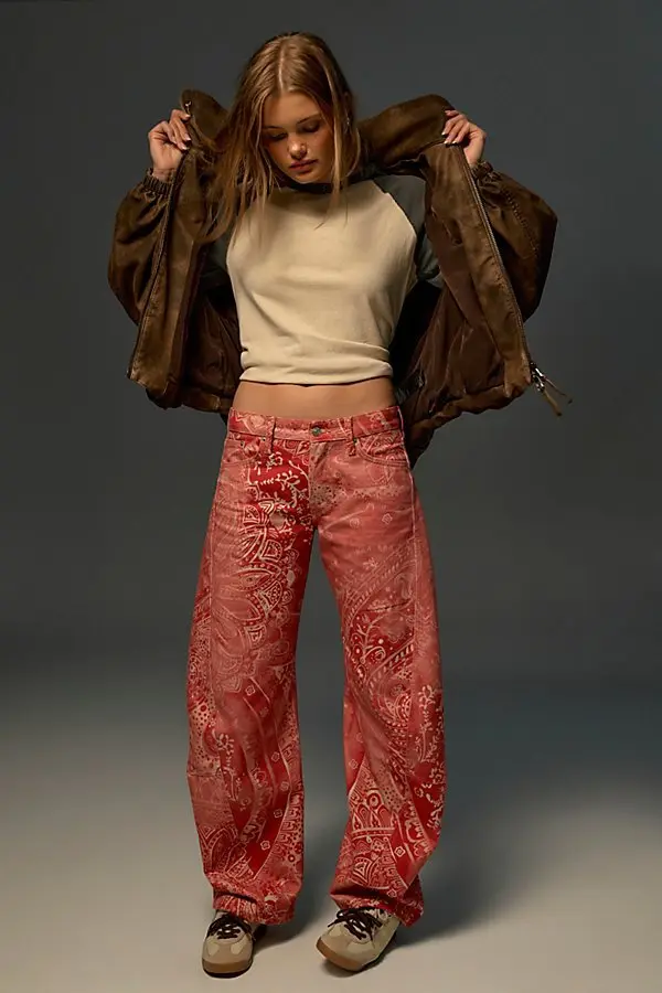 We The Free Fable Printed Twisted Jeans - Red