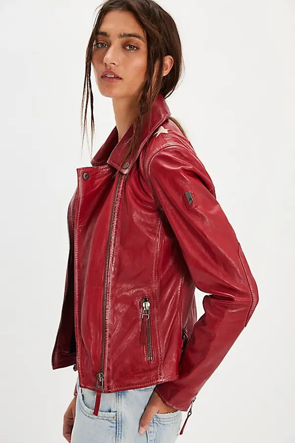 MAURITIUS LEATHER Christy Leather Moto Jacket - Red