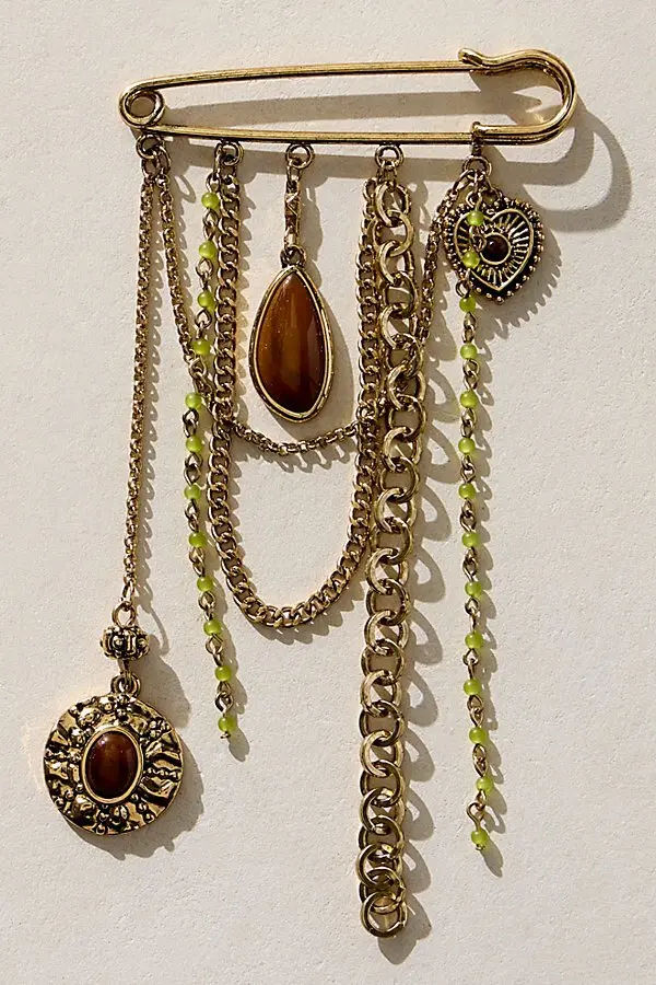 Free People Oversized Safety Pin With Dangle Charms - Fall Trans