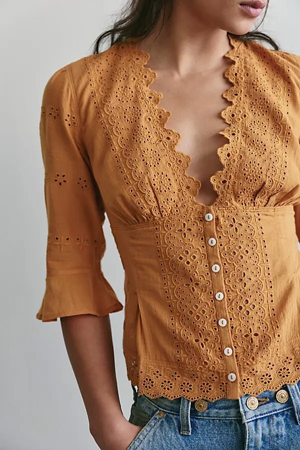 Free People Salone Eyelet Top White - Bronzer