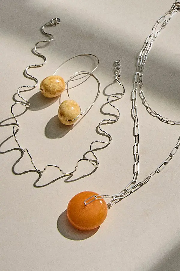 LES BEADS STUDIO Les Beads Ambelau Double Chain Necklace With Amber Stone