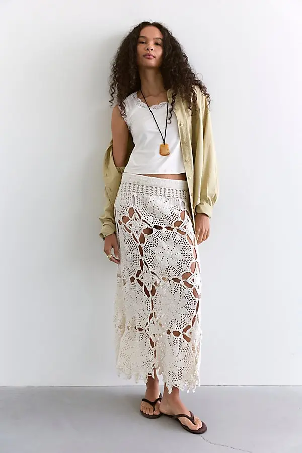Akoia Swim Akoia Crochet Mandala Midi Skirt - Ivory