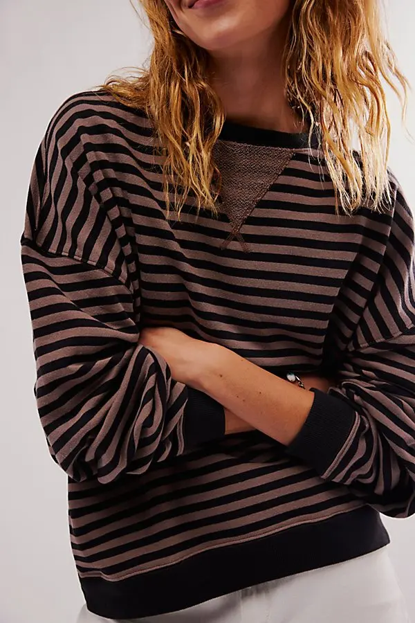We The Free Classic Striped Oversized Crewneck - Dusk Combo