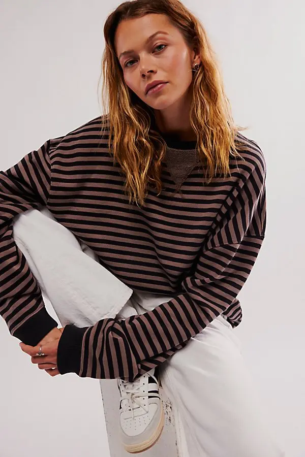 We The Free Classic Striped Oversized Crewneck - Dusk Combo