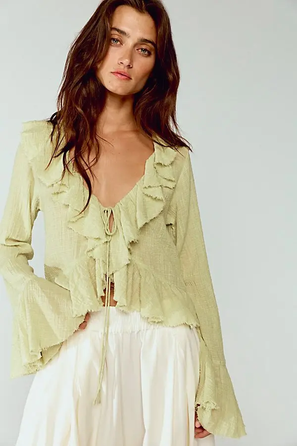 FP ONE Bela Blouse With Ruffled Trim - Pear