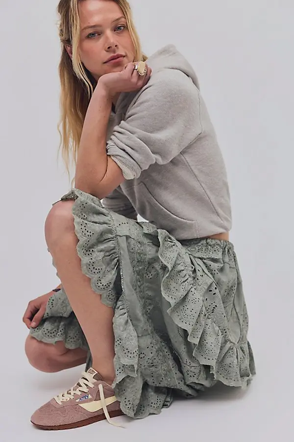 MAGNOLIA PEARL Eyelet Maxi Skirt - Grey