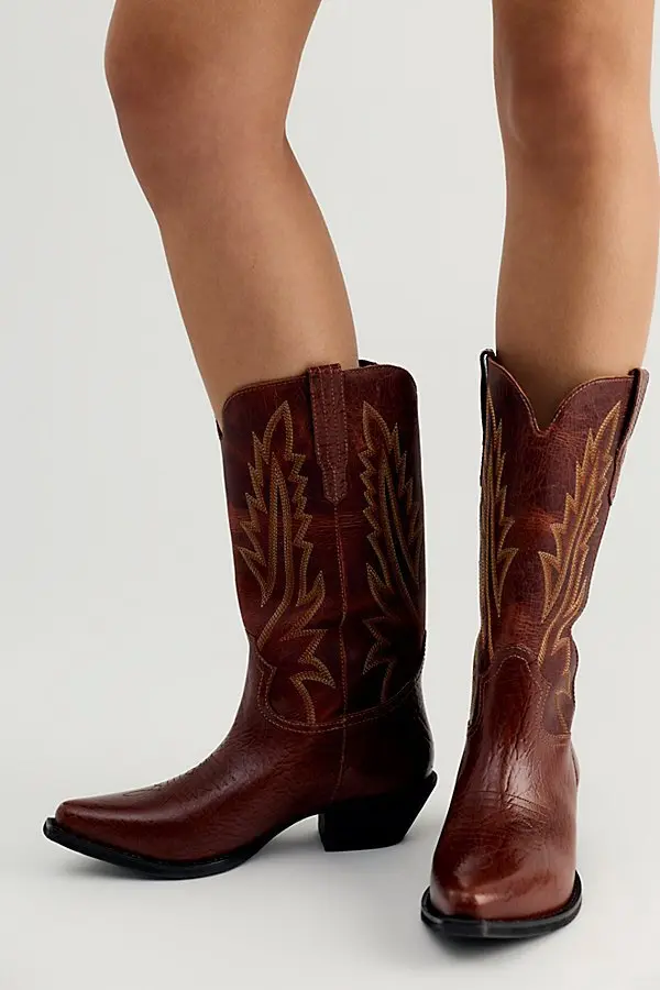 Matisse Textured Leather Mid-calf Western Boots - Saddle