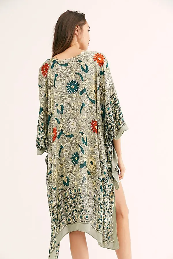 Free People Magic Dance Border Print Duster Jacket - Moss
