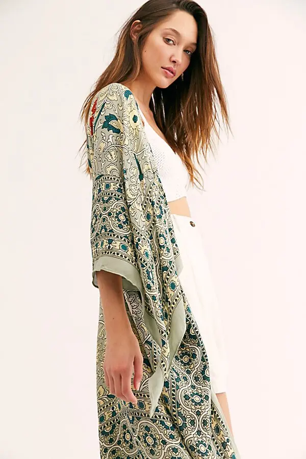 Free People Magic Dance Border Print Duster Jacket - Moss