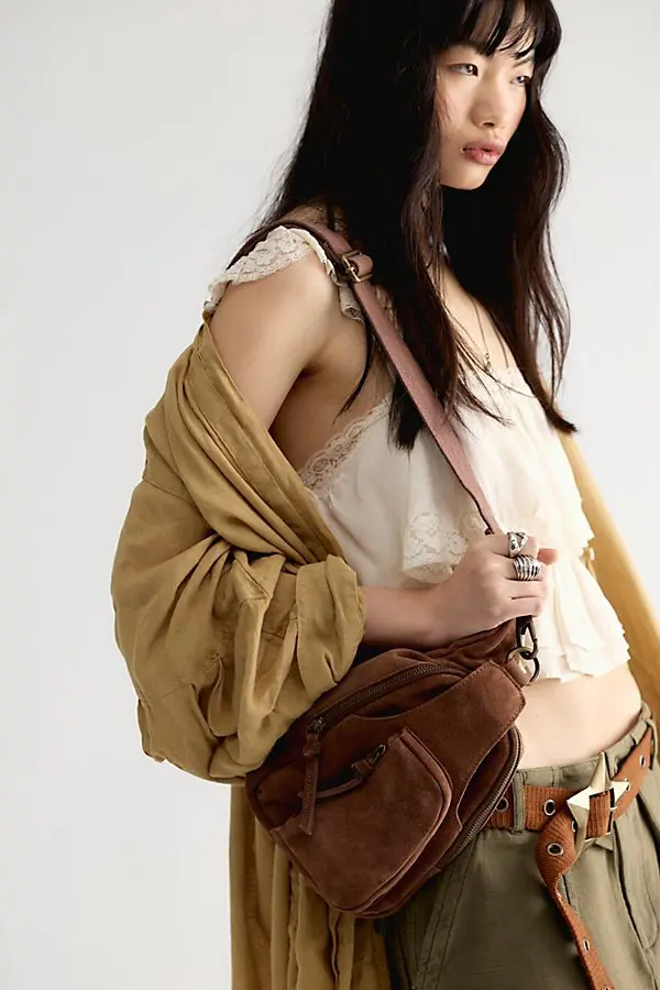 FP COLLECTION Hudson Suede Sling Bag - Coconut Shell