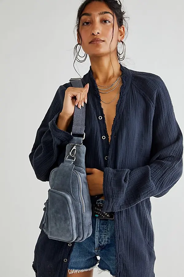 FP COLLECTION Hudson Suede Sling Bag - Slate