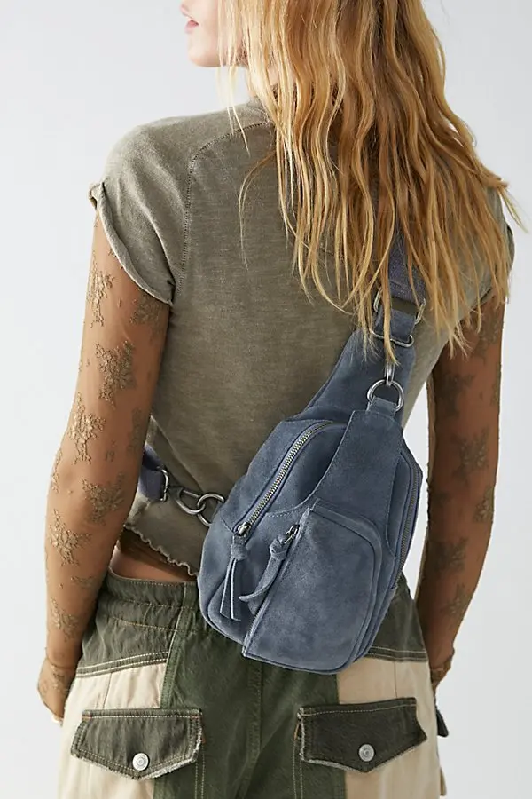 FP COLLECTION Hudson Suede Sling Bag - Slate