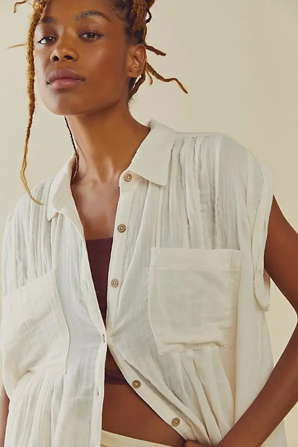 Free People Not So Basic Shirtdress Tunic - Powder Sand