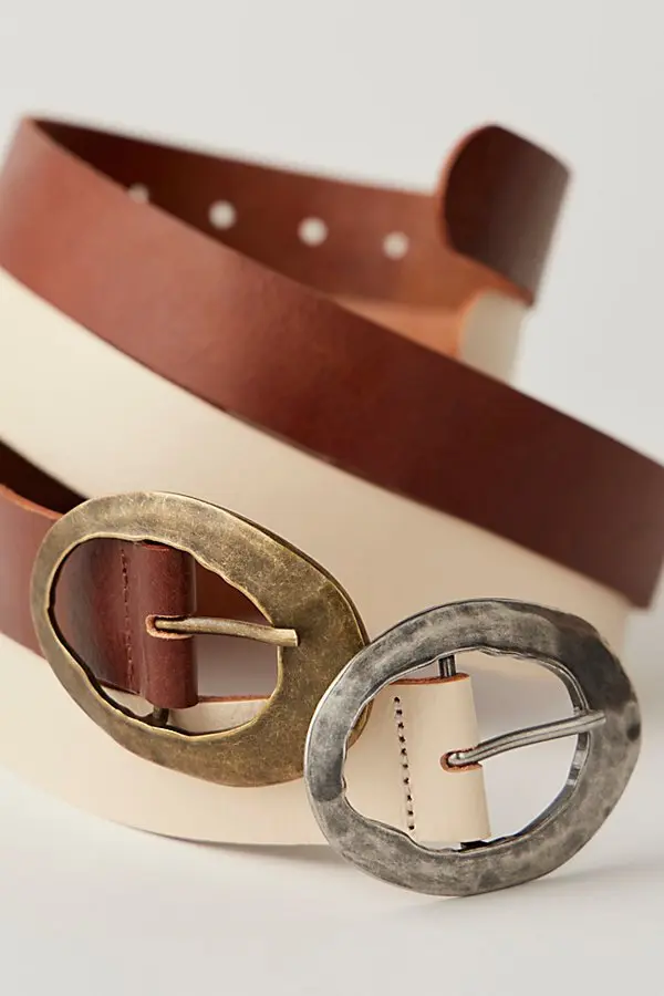 Free People Margo Textured Leather Belt - Abalone Shell