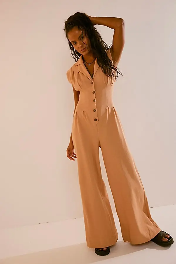 Free People Shasta Wide-leg Jumpsuit - Peached Copper