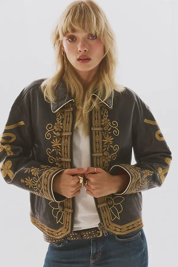 We The Free Embroidered Leather Band Jacket