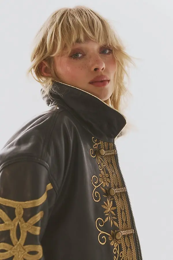 We The Free Embroidered Leather Band Jacket