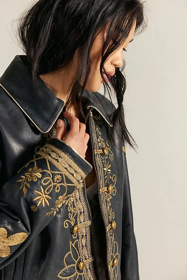 We The Free Embroidered Leather Band Jacket