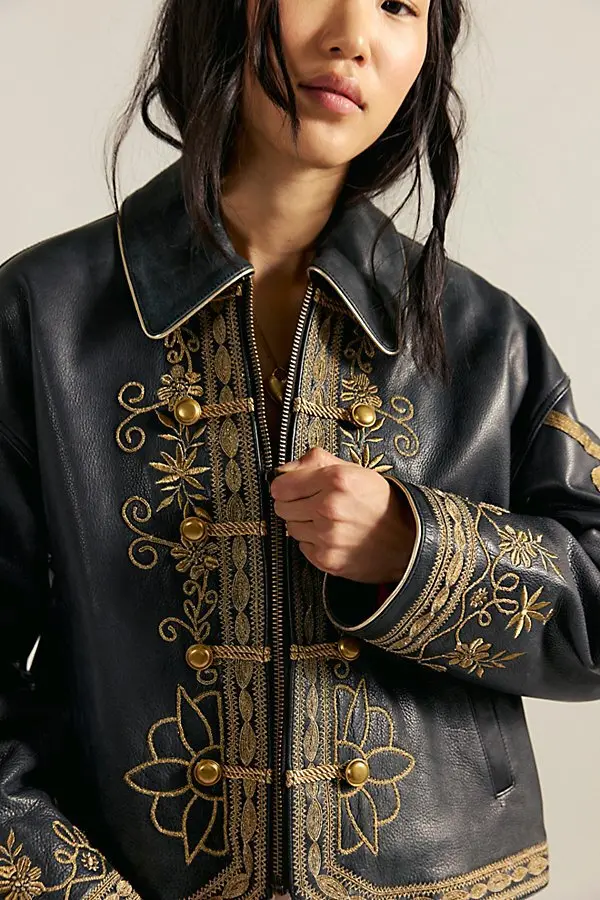 We The Free Embroidered Leather Band Jacket