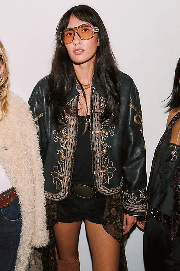 We The Free Embroidered Leather Band Jacket