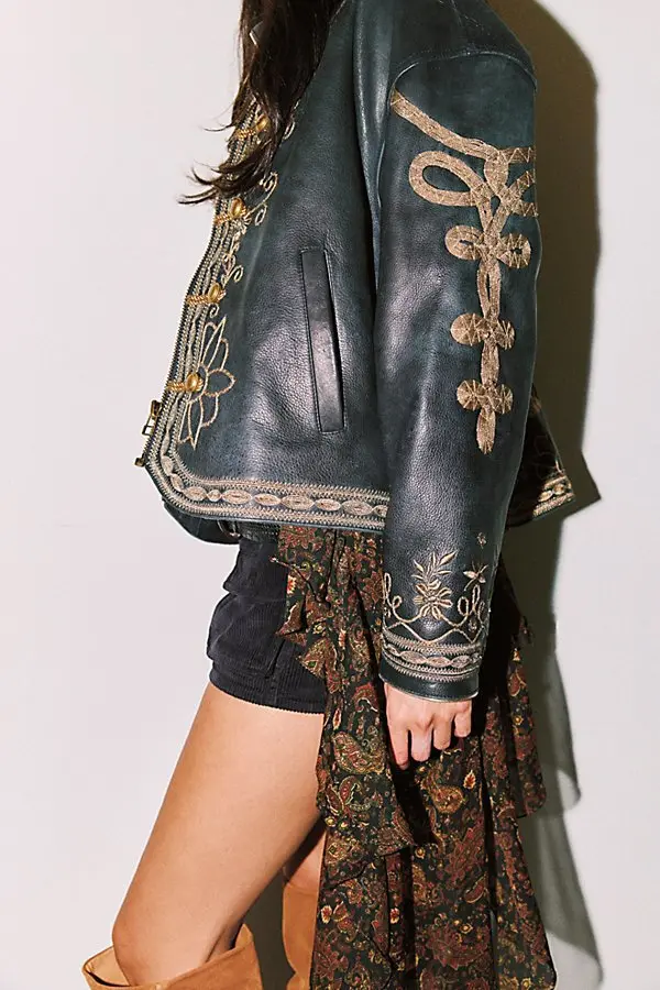 We The Free Embroidered Leather Band Jacket