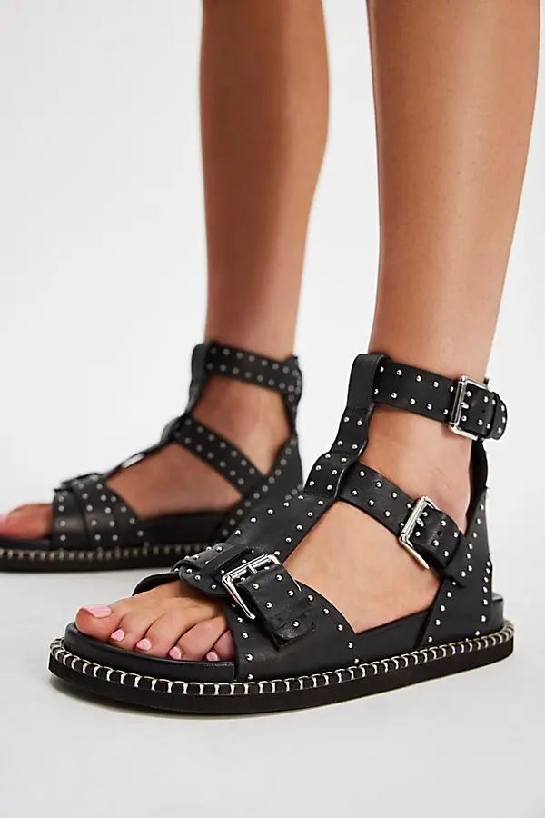 FP COLLECTION Nova Gladiator Sandals With Stud Embellishments And Buckle Closures