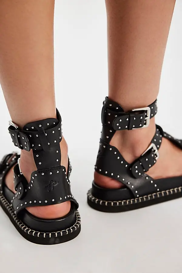 FP COLLECTION Nova Gladiator Sandals With Stud Embellishments And Buckle Closures