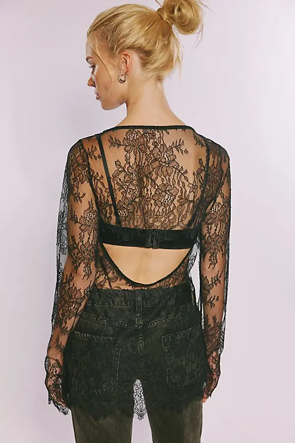 INTIMATELY Long-sleeve Lace Top With Cut-out Detail