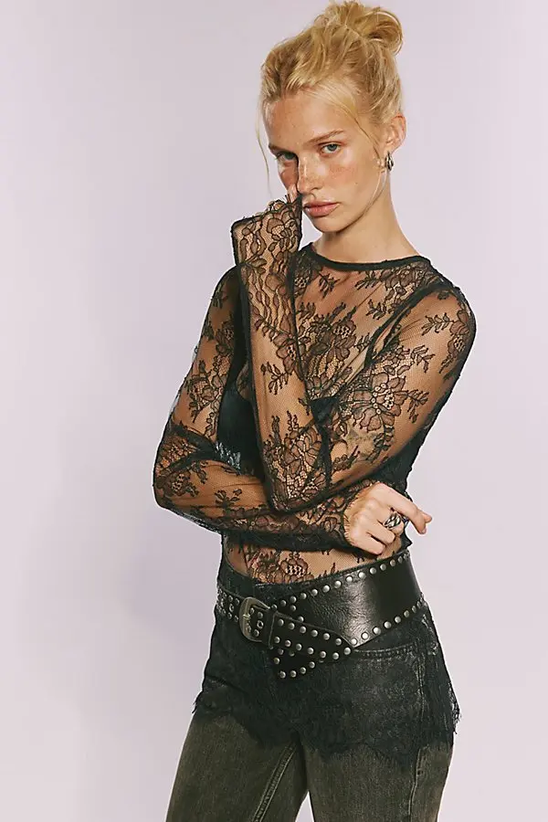 INTIMATELY Long-sleeve Lace Top With Cut-out Detail