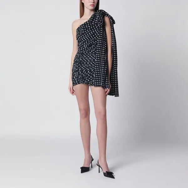 PATOU Polka Dot One-shoulder Mini Dress - Blue