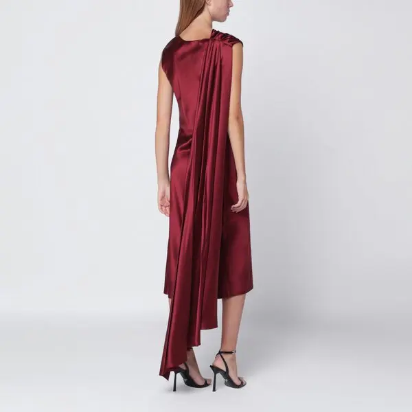 Max Mara Raspberry Silk Satin Cape Dress - Red