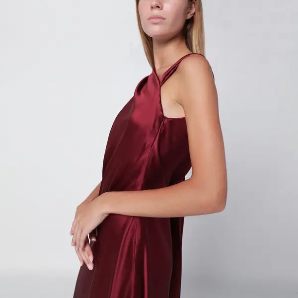 Max Mara Raspberry Silk Satin Cape Dress - Red