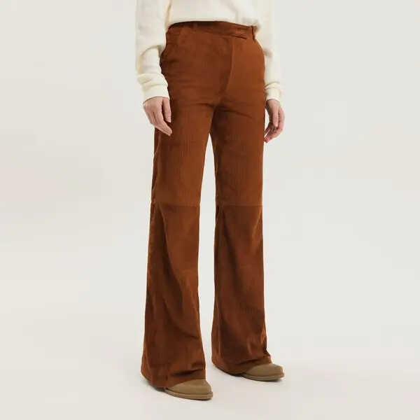 1989 STUDIO Ribbed Corduroy Flared Leather Trousers