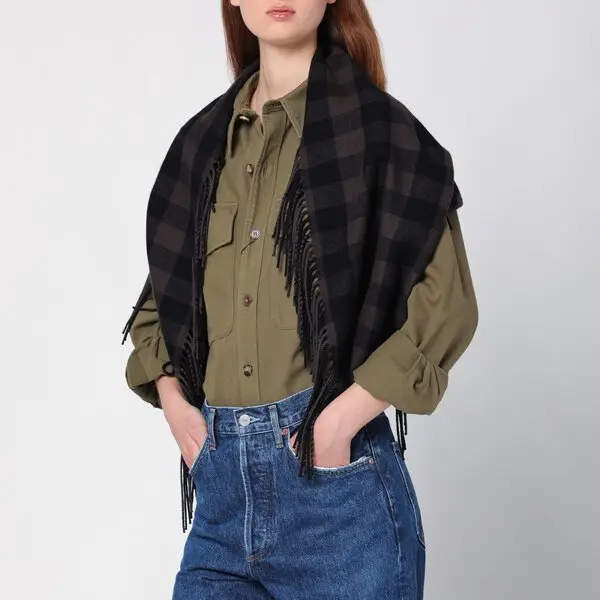 Destin Brown Check Wool And Cashmere Shawl