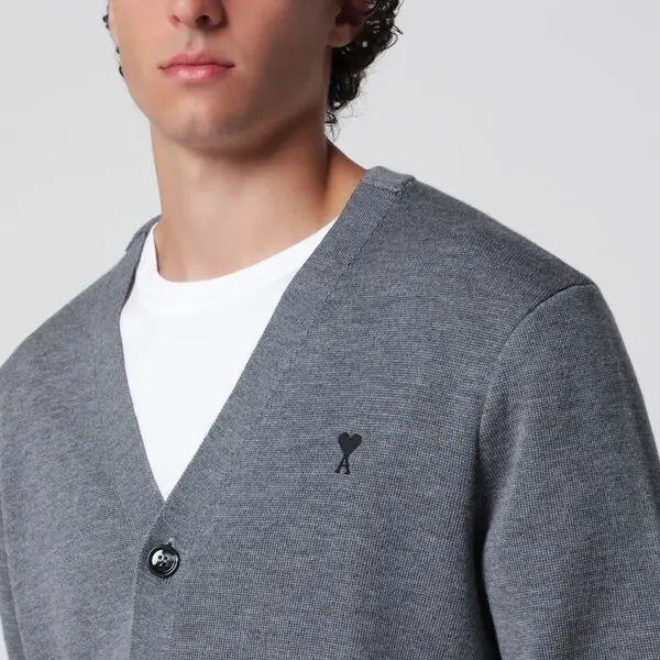 AMI Paris Wool Cardigan With De Coeur Embroidery