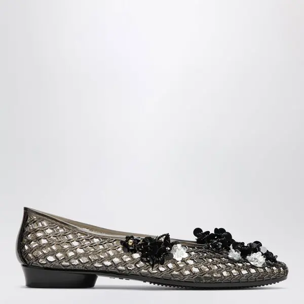 HEAVENLY JELLY Lily Ballet Flats With Beaded Flowers - Black