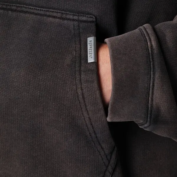 REPRESENT Cotton Hoodie With Metal Logo Detail - Brown